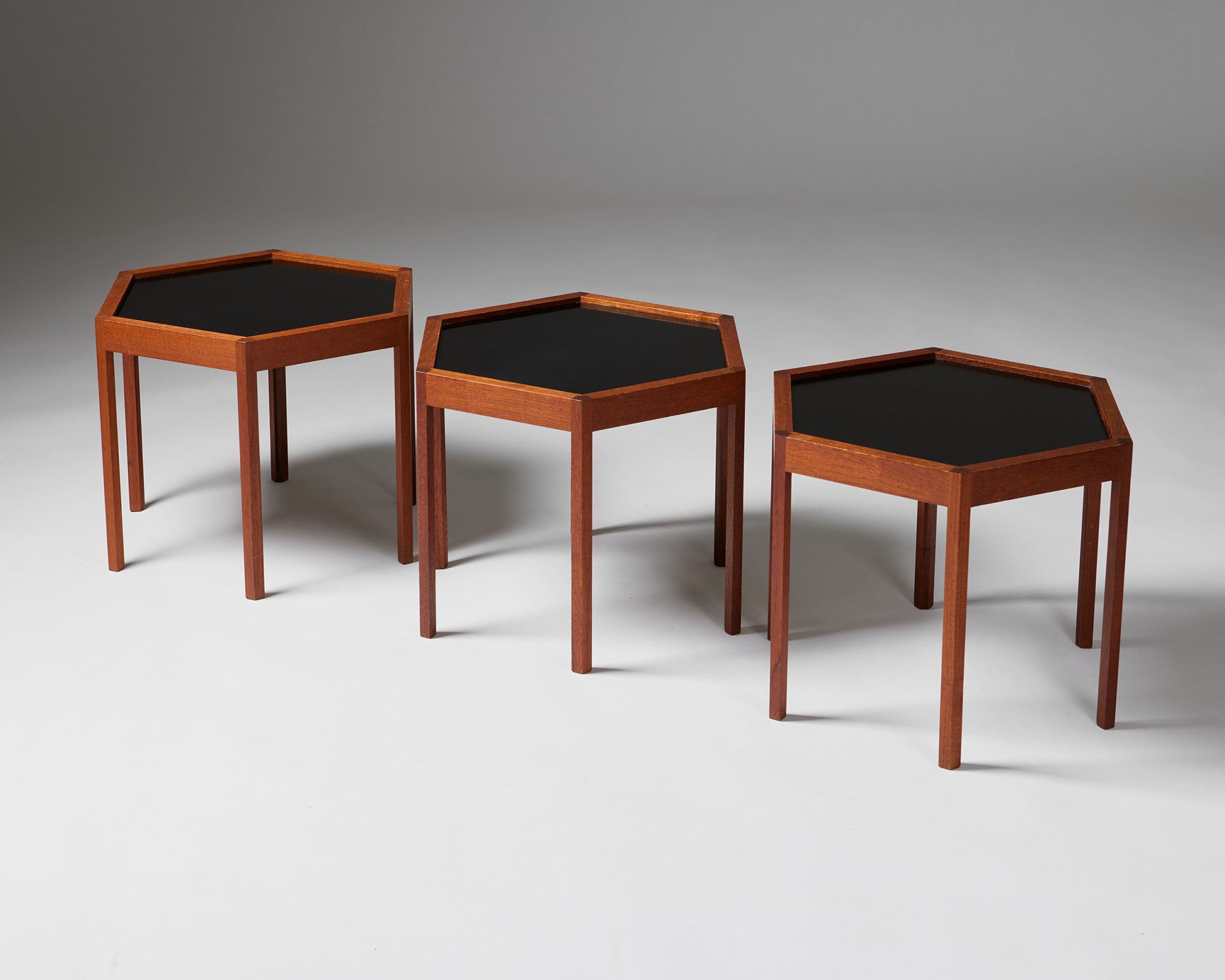Set of three hexagonal side tables designed by Hans C. Andersen ...